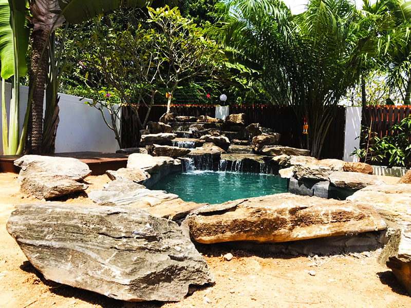 Waterfall Pond Construction Thailand - Thai Home Design